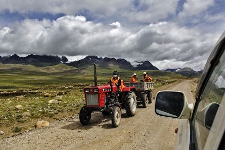 Barren Mountains Motor Tractors Driving Dangxiong Editorial Stock Photo ...