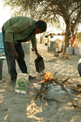 Man Starting Fire Preparing Breakfast Cattlepost Editorial Stock Photo ...