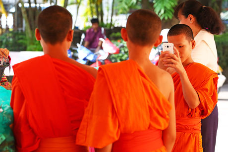 Young Monk Takes Photo His Friends Editorial Stock Photo - Stock Image ...