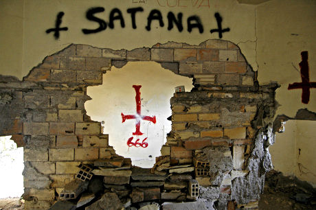 Satanic Graffiti On Walls Chapel Former Editorial Stock Photo - Stock ...