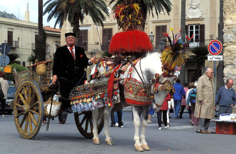 Famous Sicilian Carts Completely Decorated Paintings Editorial Stock ...