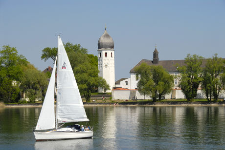 Sailboat Church Tower Frauenwoerth Monastery Frauenchiemsee Editorial ...