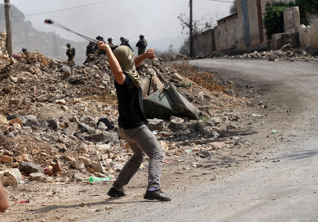 Palestinian Protester Uses Sling Shot Hurl Editorial Stock Photo ...