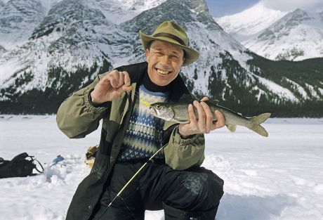 Ice Fishing On Spray Lake Banff Editorial Stock Photo - Stock Image ...