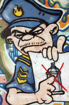 Graffiti Prohibited Police Officer Shows Sprayed Editorial Stock Photo ...