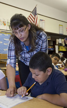 Hispanic Teacher Works Students Mostlyhispanic Classroom Editorial ...