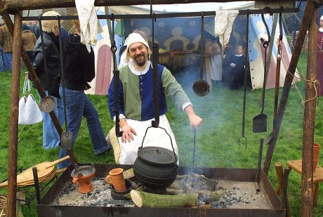 Medieval Times Enthusiast Preparing Soup According Editorial Stock ...