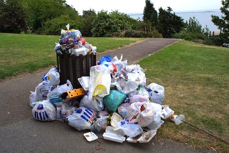 Dustbin Overflows Rubbish Seafront Public Park Editorial Stock Photo ...
