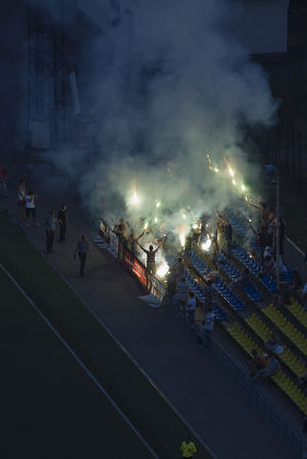 Football Fans On Tribune Lighting Fireworks Editorial Stock Photo ...