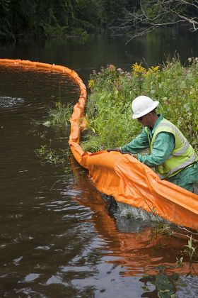 Worker Places Containment Boom On Kalamazoo Editorial Stock Photo ...