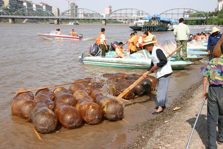 Traditional Inflated Sheepskin Raft On Yellow Editorial Stock Photo ...