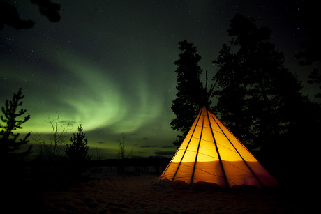 Illuminated Teepee Tipi Tepee Northern Lights Editorial Stock Photo ...