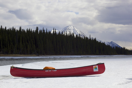 Canoe On Snowy Shore Takhini River Editorial Stock Photo - Stock Image ...