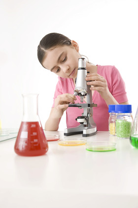 Model Released Girl Using Microscope Working Editorial Stock Photo ...