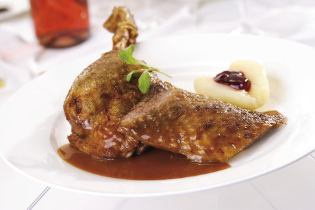 Roast Goosebreast Gooseleg Gravy Pear Filled Editorial Stock Photo ...