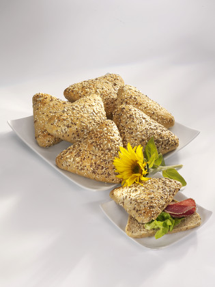 Bread Rolls Grain Triangles On Plate Editorial Stock Photo - Stock ...