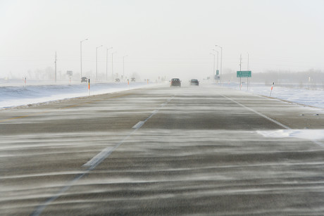 Snow Blowing Over Road Winter Snowstorm Editorial Stock Photo - Stock ...
