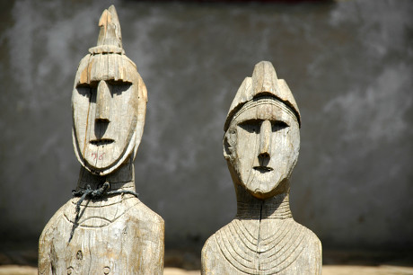 Two Heads Ancient Wooden Totem Figures Editorial Stock Photo - Stock ...