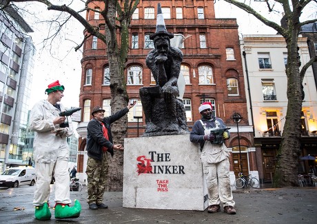 Artist 'AK47' returns stolen Banksy 'The Drinker', London, Britain - 11 ...