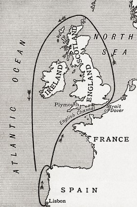 Map Showing Route Spanish Armada 1588 Editorial Stock Photo - Stock ...