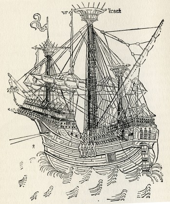 Carrack Nau Three Fourmasted Sailing Ship Editorial Stock Photo - Stock ...
