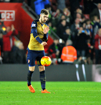 Arsenals Aaron Ramsey Thumps Ball Into Editorial Stock Photo - Stock ...