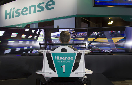 Attendee Tries Out Racing Simulator Hisenses Editorial Stock Photo ...