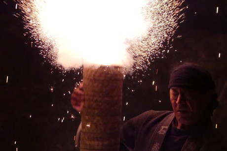 Men Launch Handheld Fireworks During Setsubun Editorial Stock Photo ...