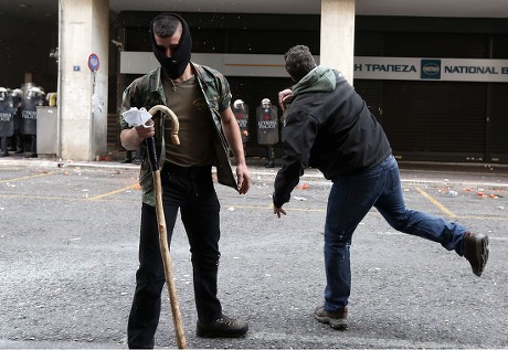Two Farmers Throw Stones Riot Police Editorial Stock Photo - Stock ...