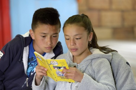 Girl Boy Reading Book Together Reading Editorial Stock Photo - Stock ...