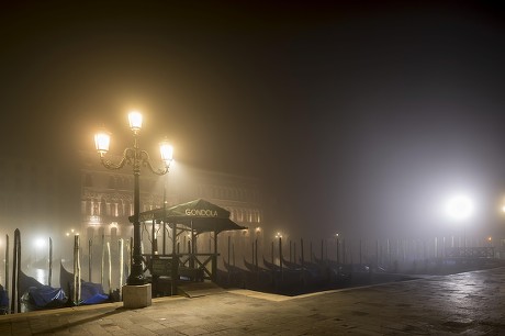 Canal Gondolas Fog By Night Venice Editorial Stock Photo - Stock Image ...