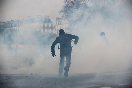 Demonstrators Walk Smoke Tear Gas On Editorial Stock Photo - Stock ...