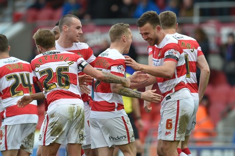 Doncaster Rovers Celebrate Scoring Goal During Editorial Stock Photo ...