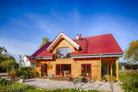 Modern Log House Made Larch Terrace Editorial Stock Photo - Stock Image ...