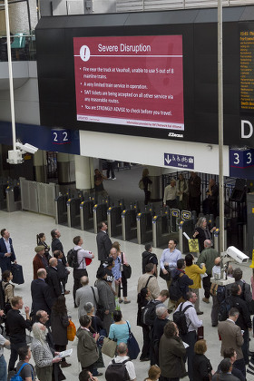 Commuters Look Sign Displaying Disruptions Waterloo Editorial Stock ...