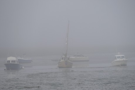 Anchored Boats Evenings Sea Mist Keyhaven Editorial Stock Photo - Stock ...
