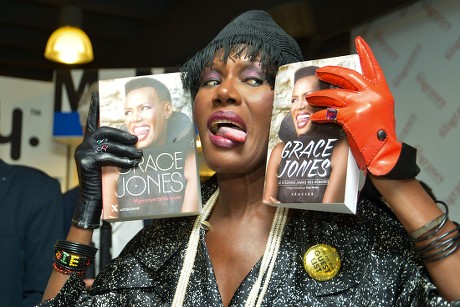 Grace Jones book signing at the Filigranes Library, Brussels, Belgium ...