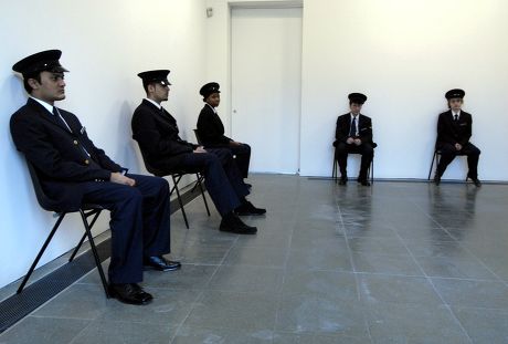 Seven Individuals Dressed Security Guards Installation Editorial Stock ...