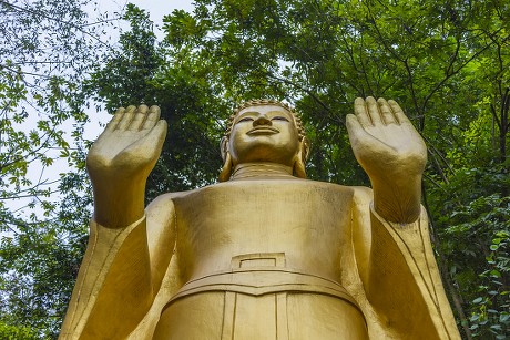 Golden Buddha Statue Raised Hands Mount Editorial Stock Photo - Stock ...