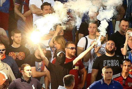 Russia Fan Two Lit Flares Stands Editorial Stock Photo - Stock Image ...