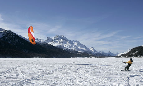Snow Kite Boarding On Silvaplana Lake Editorial Stock Photo - Stock ...