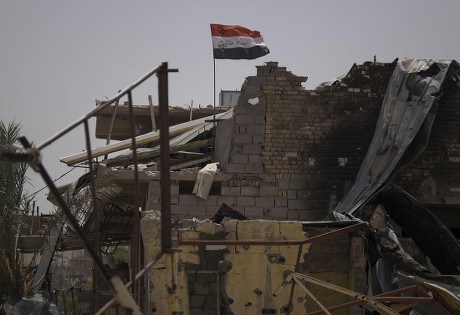 Iraqi Flag Seen On Destroyed Building Editorial Stock Photo - Stock ...