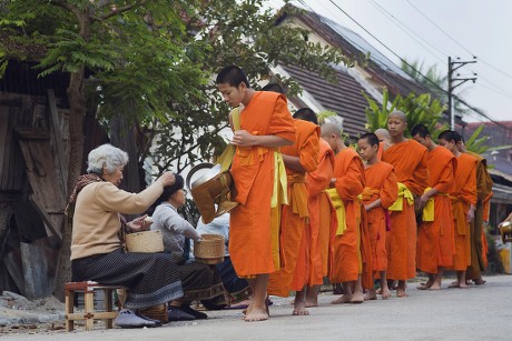 Monks On Their Morning Alms Round Editorial Stock Photo - Stock Image ...