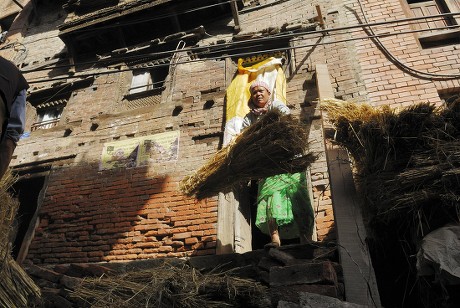 Nepalese Man Stacking Bundles Straw On Editorial Stock Photo - Stock ...
