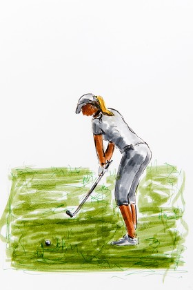 Female Golfer Tee Drawing By Artist Editorial Stock Photo - Stock Image ...