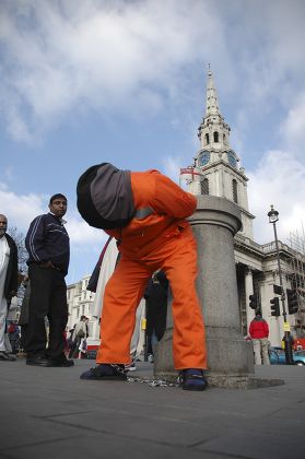 Demonstrator Dressed Orange Prisoner Uniform Hood Editorial Stock Photo ...