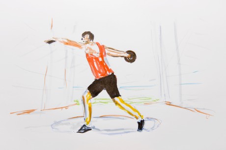 Discus Thrower Coloured Drawing By Artist Editorial Stock Photo - Stock ...