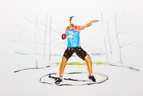 Discus Thrower Coloured Drawing By Artist Editorial Stock Photo - Stock ...