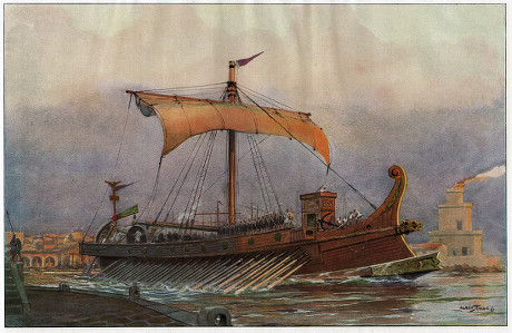 Ancient Rome Warship Leaving Naval Dockyard Editorial Stock Photo ...