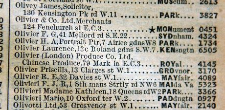 Phone Book Entry Laurence Olivier Just Editorial Stock Photo - Stock ...